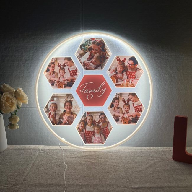 Cozy LED Round Family Hexagon Photo Collage Sign DLPS004