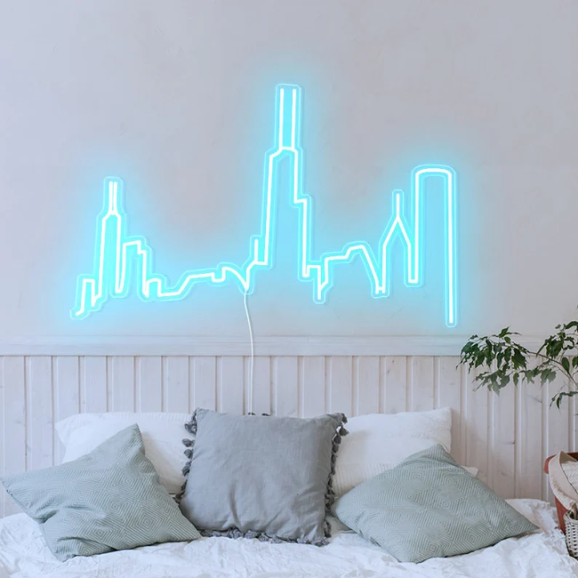 Chicago City Skyline Neon Sign for Wall Decor